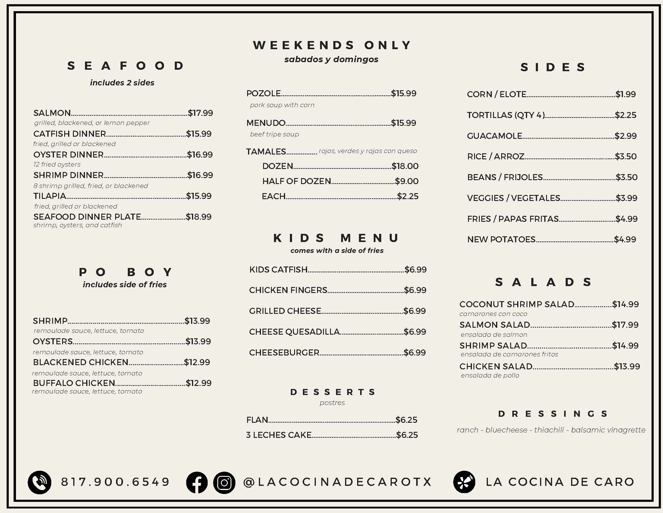 Menu | La Cocina de Caro